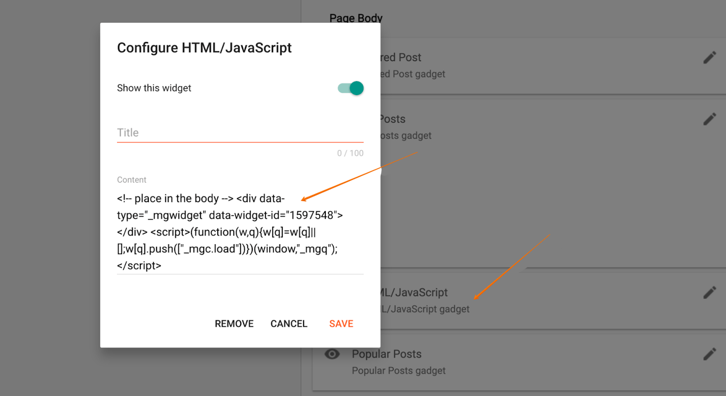 MGID Widget Code Installation on the Blogger Platform